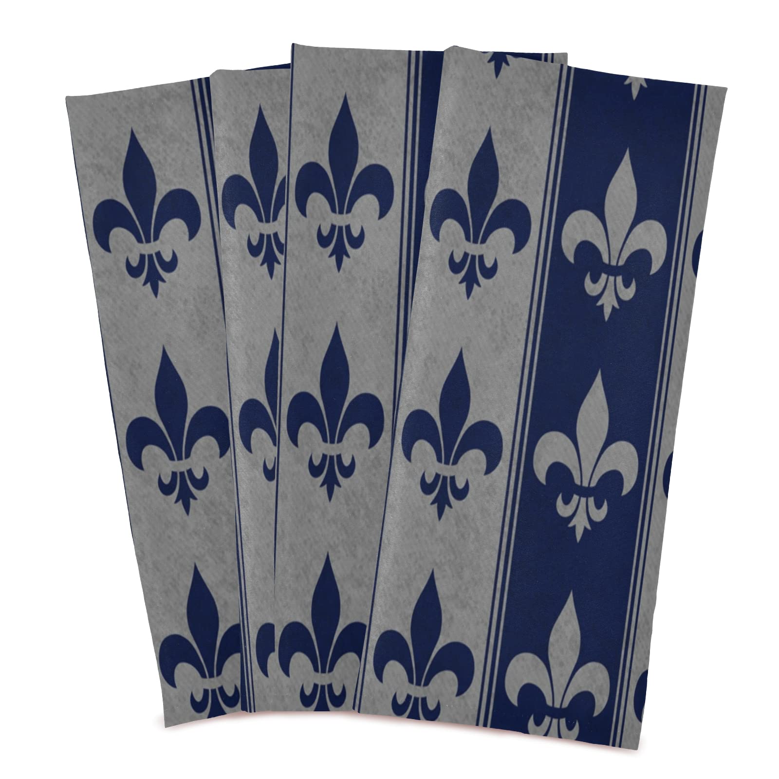 ALAZA Navy Blue and Gray Fleur De Lis Kitchen Towels Absorbent Dish Towels Soft Wash Clothes for Drying Dishes Cleaning Towels for Home Decorations Set of 6, 28 X 18 Inch