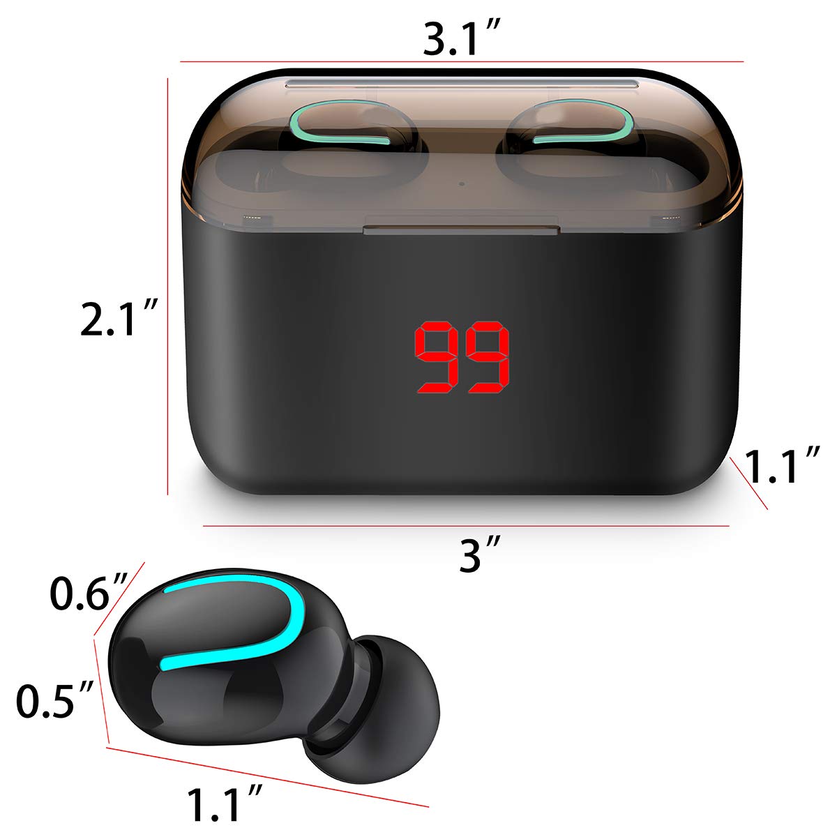 AICase TWS Wireless Headphones,Bluetooth 5.0 Wireless Earbuds Built-in Mic Mini Sweatproof Sport Headsets in-Ear Headset with Wireless Charging Case for Android and iOS Smartphones (HQB-U)