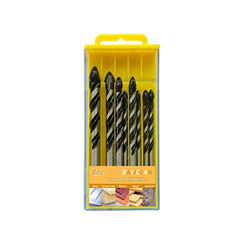 BAYICLAN Concrete Drill Bit Set,8 Pcs(6,6,6,6,8,8,10,12mm) Multi-Material Drill Bit Set for Tile,Brick,Glass,Plastic and Wood Tungsten Carbide Tip Best for Wall Mirror and Ceramic Tile on Concrete