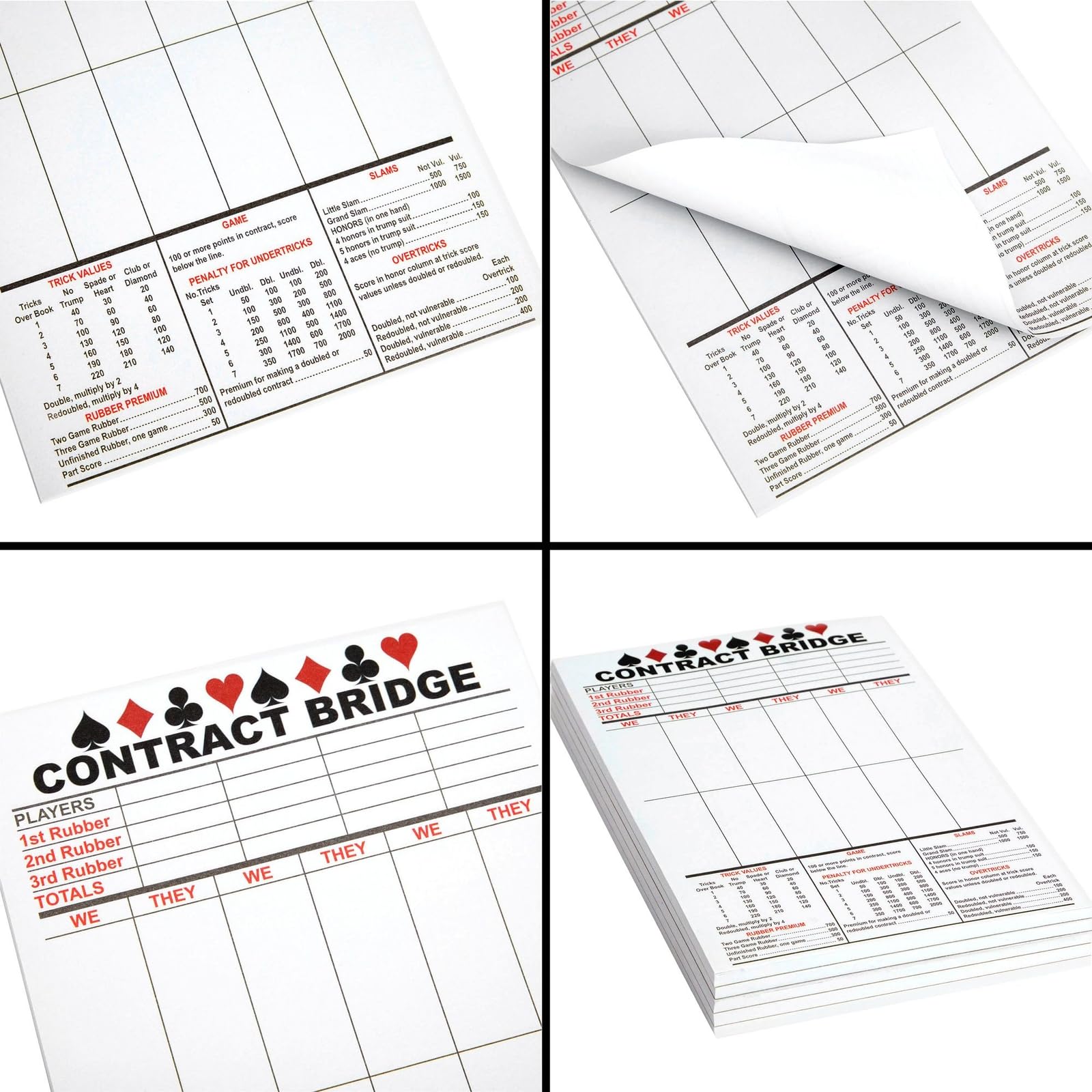 Best Paper Greetings 250 Sheets Contract Bridge Score Pads and Tallies, Game Scoring Cards Supplies, Large Print with Trick Values (5 Notepads)