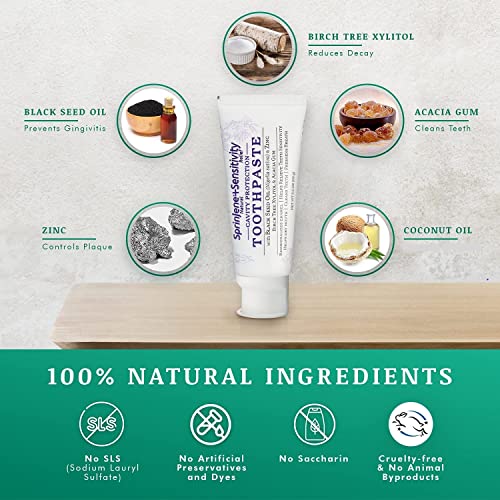 Sprinjene Toothpaste Sensitive Teeth & Gum with Fluoride Cavity Protection Natural Non Toxic SLS Free Toothpaste for Fresh Breath Dry Mouth, Preservative Free, Black Seed Oil & Zinc 2 Pack (Original)