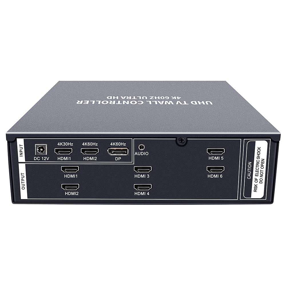 ISEEVY 4K60 UHD Video Wall Controller 2x3 3x2 1x5 1x6 4K TV Wall Controller for 6 TV Splicing Display Support 3840x2160@60Hz Inputs and Rotate 90 Degree for Portrait Mode Screens