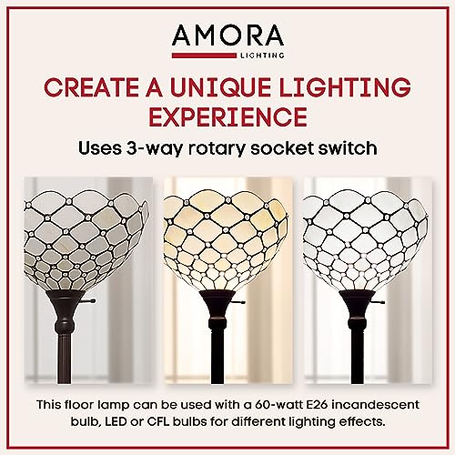Amora Upright Tiffany Floor Lamp - 72” Pearl Stained Glass Floor Lamp