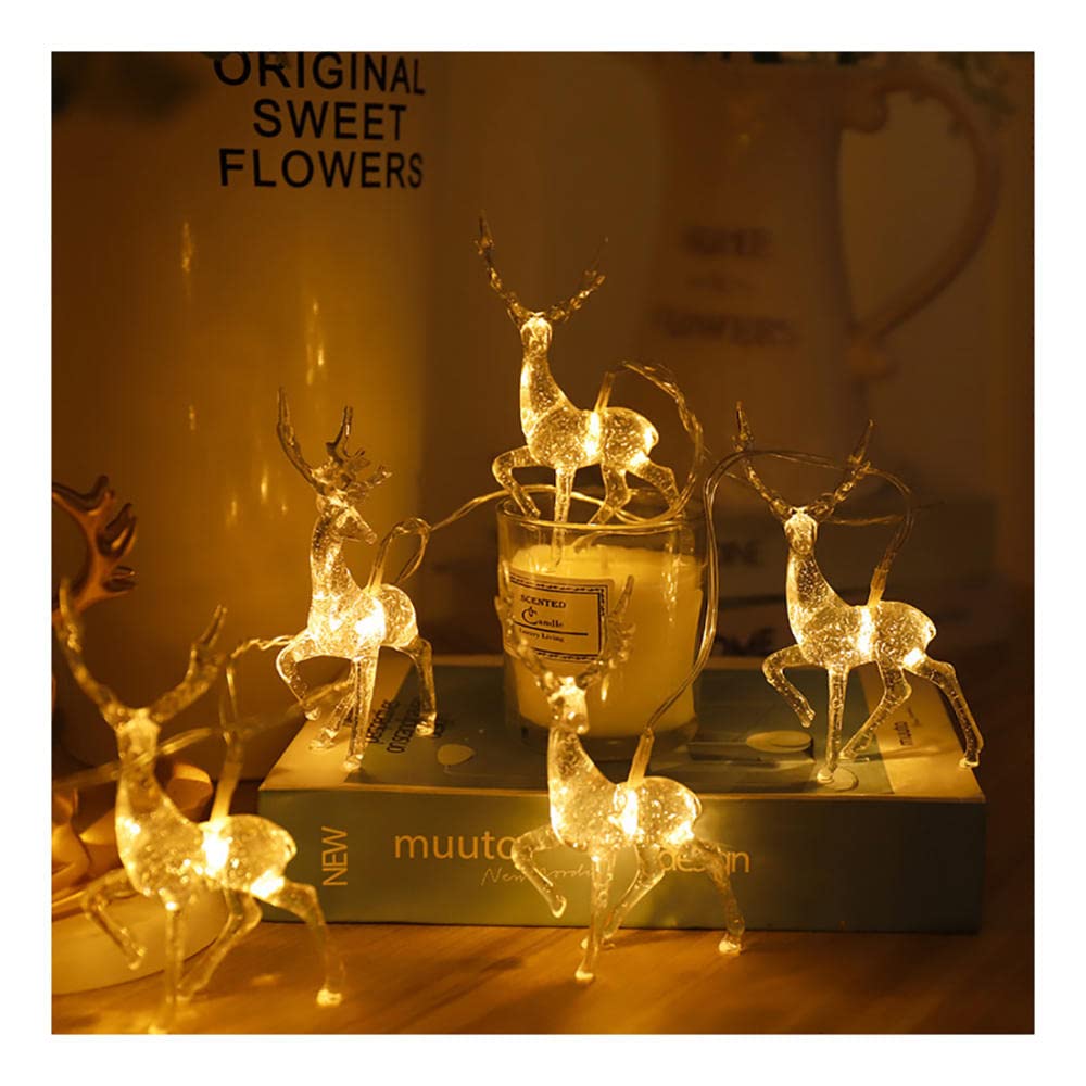 Creative Reindeer String Lights|LED Christmas Lights|USB & Battery Powered Fairy Lighting|DIY Lights Decorations for Home, Garden, Patio Festival Party-Warm White-9.8FT(20LED)_USB