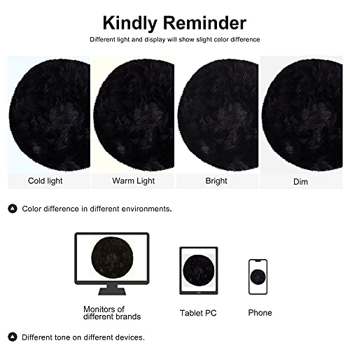 uxcell Faux Fur Round Rug,Fluffy Area Mat,Fluff Rugs for Bedroom Floor Sofa Living Room 2 x 2 Feet Black