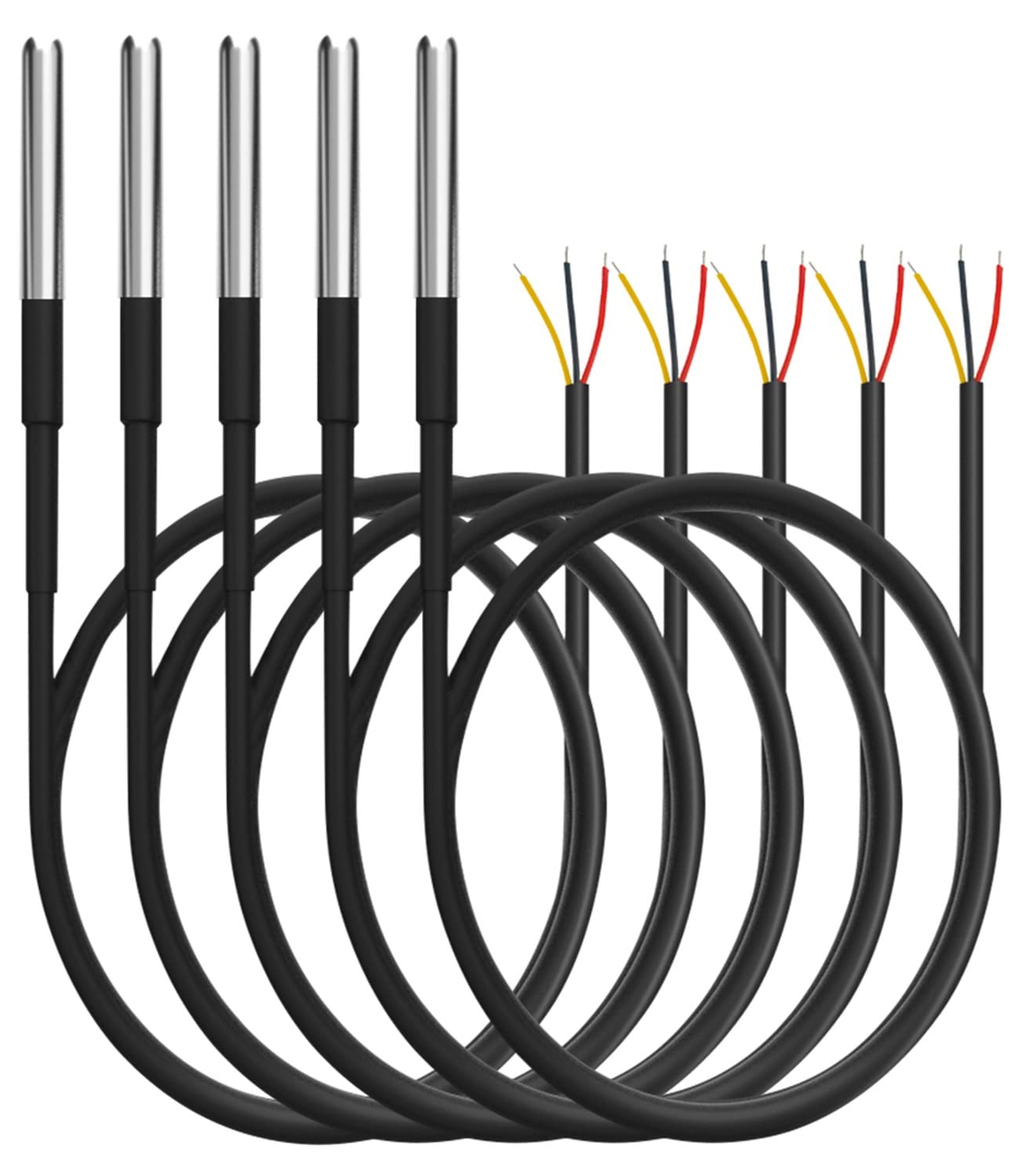 Aideepen 5PCS DS18B20 Waterproof Temperature Sensor Digital Thermal Temp Stainless Steel Tube Probe 3 Meter Cable