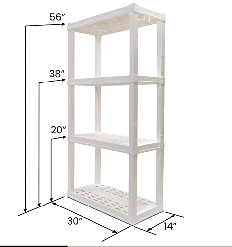 OYTHO 56" H x 14" D x 30" W 4 Shelf Plastic Garage Shelves, Pack of 2 Storage Shelving Units, White 400 lbs Capacity