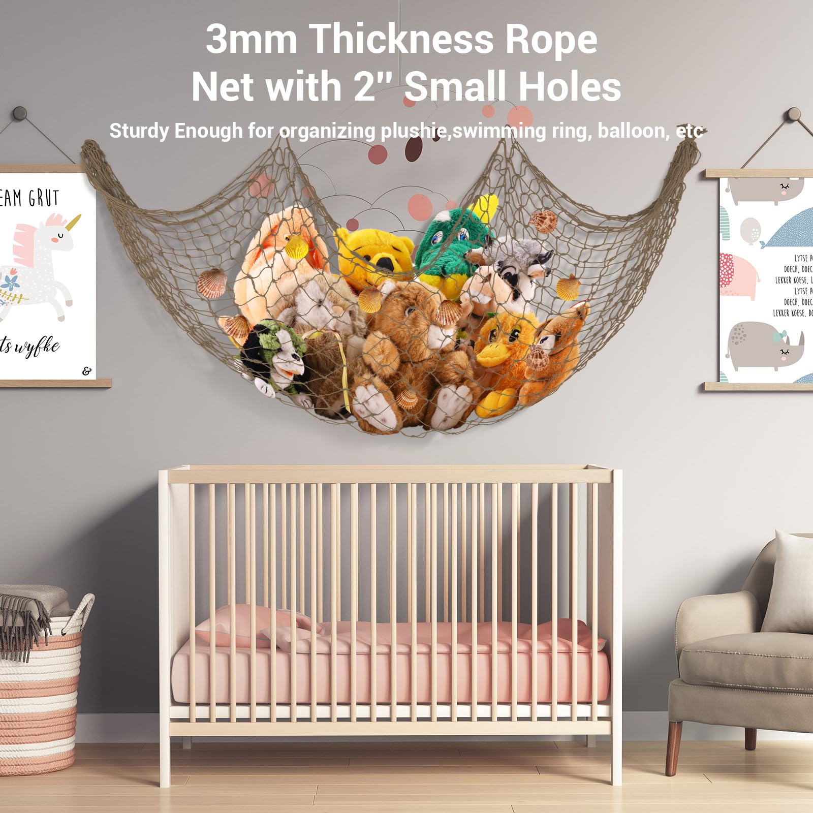 80x40 Inch Decorative Fishing Net w/Shells & Clips, 3mm Thickness Brown Natural Cotton Large Photo Hanging Fishnet, Wall Party Decorations for Nautical Pirate Hawaii Underwater Mermaid Themed Party