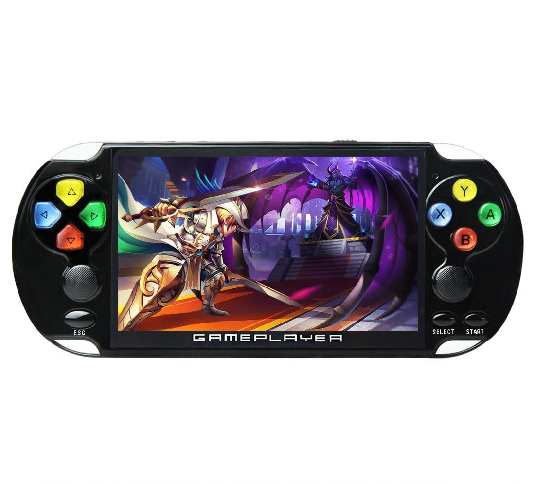 CZT 5.1-inch multi-function video game console color crystal buttons built-in 9600 games MP3MP4 lithium battery game archive AV OUT DV/DC hand-held gaming device (Black)
