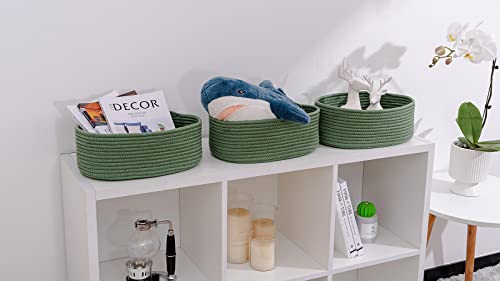 Kriitools Shelf Storage Baskets for Organizing|Decorative Basket for Closet Storage|Toy Baskets&Bins|Small Woven Rope Baskets-13x8.66x5.11’’,Durable&Stylish,Oval 3 Packs Green