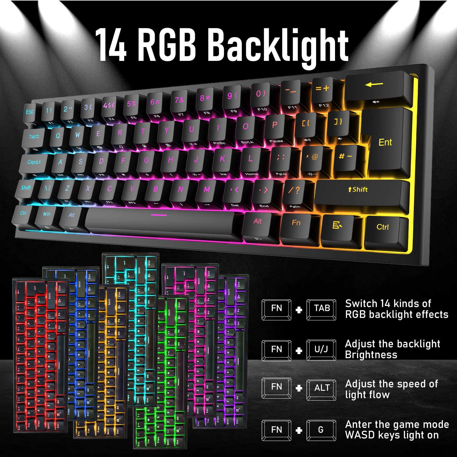 60% Mechanical Keyboard and Honeycomb Mouse Combo Wired All 62-Key Anti-ghosting RGB Backlit Gaming Keyboard, Rainbow Backlight Mouse, Mouse Pad Compatible with PS4/Xbox One/Nintendo Switch/PS3 /PC