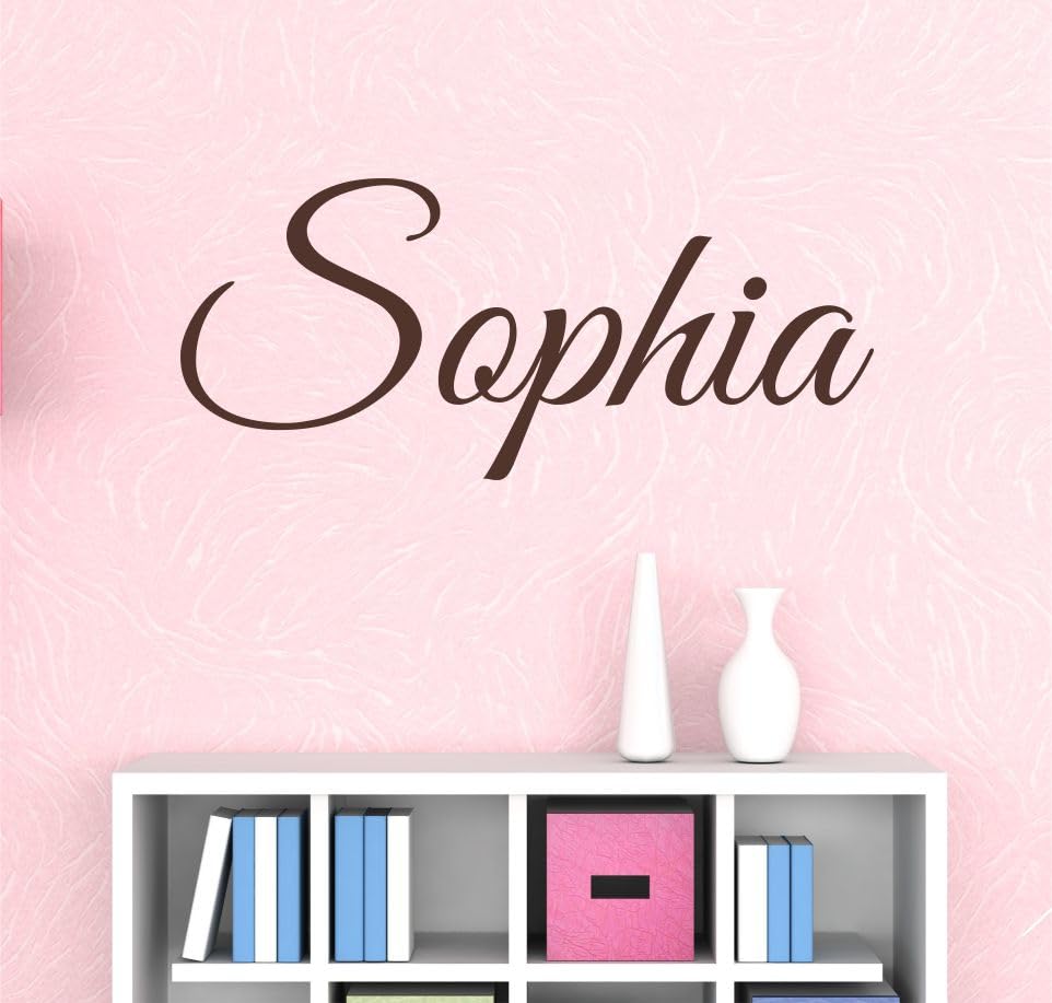 Fancy Cursive Single Personalized Custom Name Vinyl Wall Art Decal Sticker 45" W, Name Decal for Nursery, Girls Bedroom Decor, PLUS FREE 12" WHITE HELLO DOOR DECAL