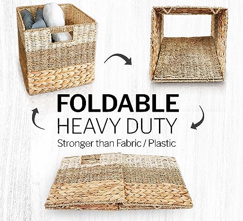 CHI AN HOME Wicker Storage Cubes, 12x12 Storage Cube Bins, Set of 4 Heavy Duty Hyacinth Storage Baskets for Shelves, Natural Foldable Square Baskets for IKEA Kallax, Large Woven Storage Basket, 4 Pack