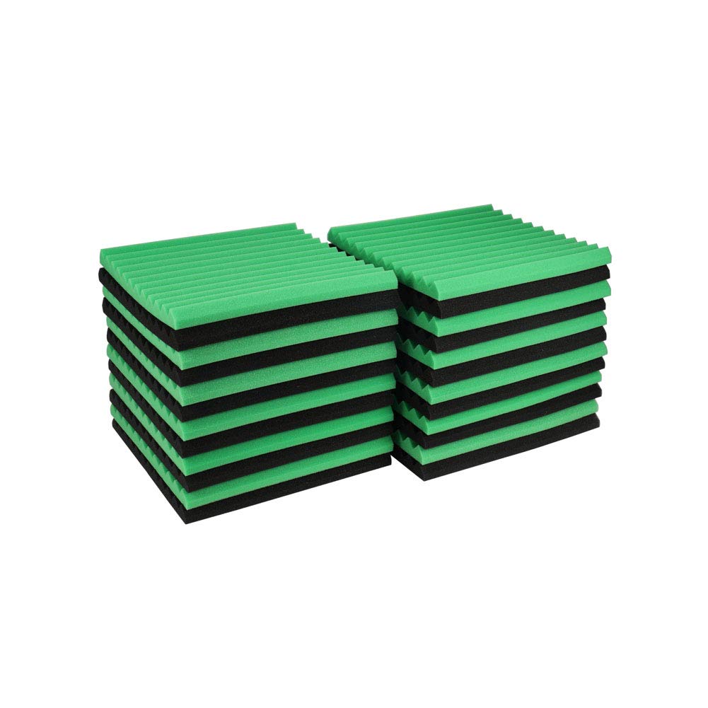 96 Pack- Black/Green Acoustic Panels Studio Foam Wedges 1" X 12" X 12" (96PACK, BLACK&GREEN)