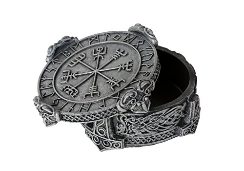 Pacific Giftware Norse Viking Vegviser Runic Compass Knotwork Thor Hammer Trinket Box Sculptural Decor 5 inch Diameter