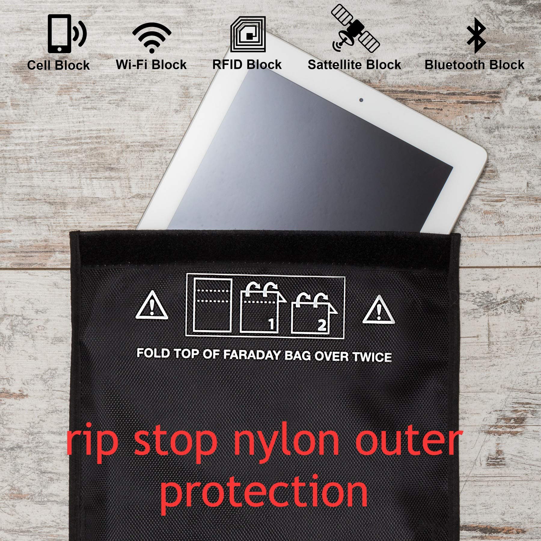 Faraday Bag for Tablets and Phones - Large iPad Faraday Bags - RFID Blocking Pouch - Signal Blocker for Cell Phone Anti-Tracking, Anti-Hacking, Anti-Spying