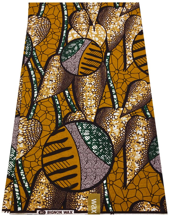 African Guaranteed Wax Block Prints Fabric/African Ankara Wrapper Fabric Wax Fabrics /-Sell by 6 Yards-100% Cotton-for Dresses- Army-Green,Golden-Brown,White,Burgundy,Light Brown