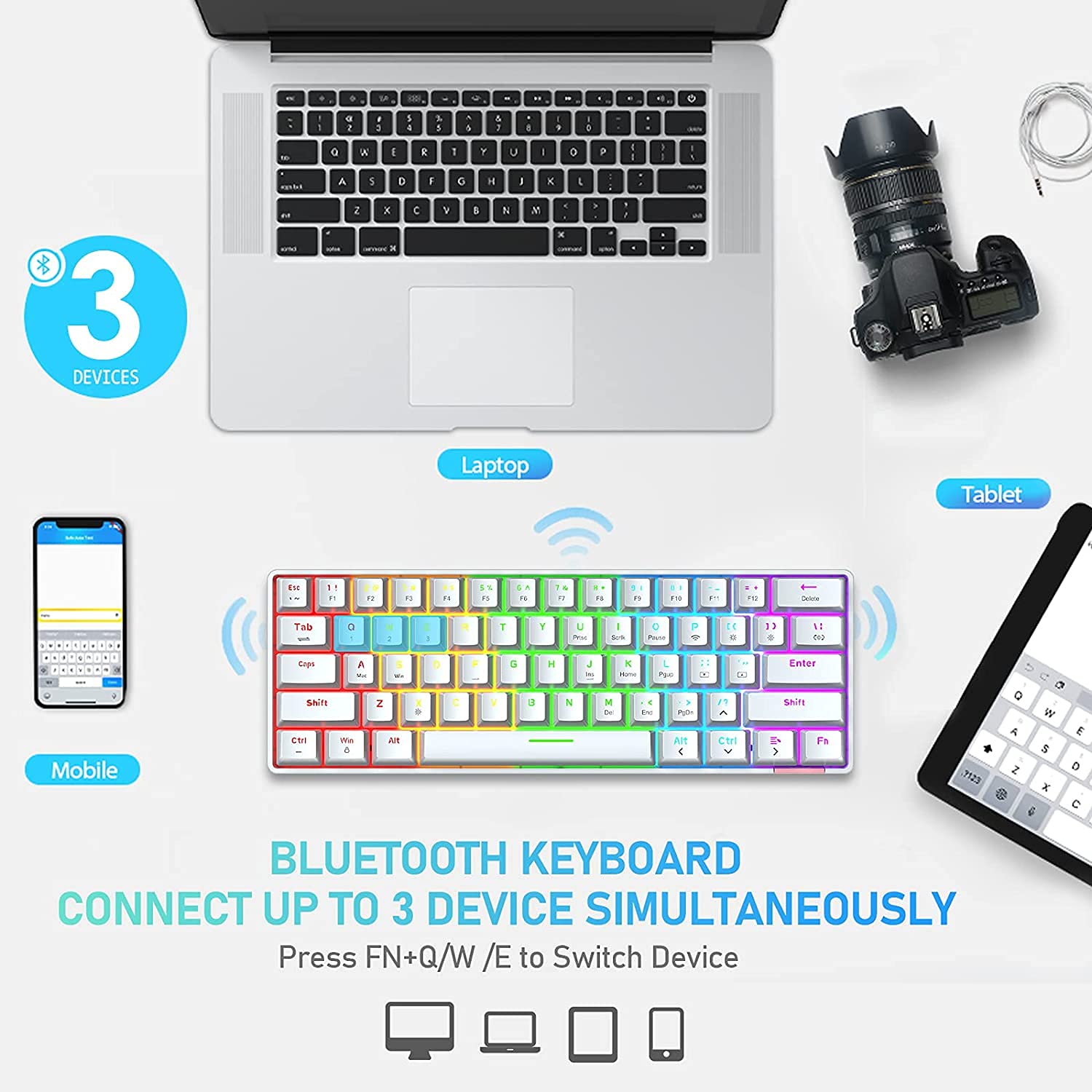 60% Wireless Mechanical Keyboard and Wired Mouse,Chroma RGB 12 LED Backlit Type C Wired 61 Keys Compact Gaming Keyboard Bluetooth 5.0 Blue Switch,RGB Gaming Mouse 6400DPI for PC Laptop Gamer (Blue)