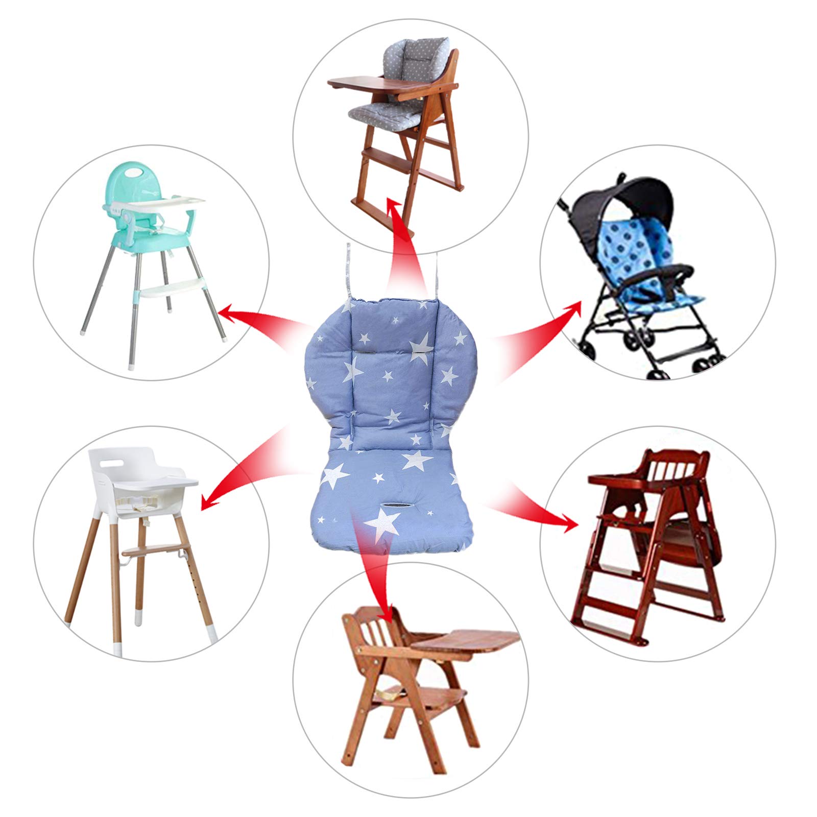 High Chair Pad, Exquisite and Beautiful Baby/highchair/seat Cushion Pad,Comfortable and Soft, Suitable for The High Chair and Stroller in The Picture(Blue Background Stars Pattern)