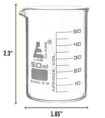 EISCO 4PK Lab Beaker Shot Glasses, 1.6oz / 50mL - Borosilicate Glass - Chemistry Shot Glasses, Chemistry Gifts Labs