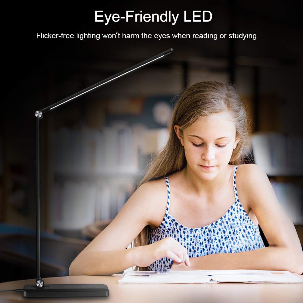 AFROG Multifunctional LED Desk Lamp with USB Charging Port, 5 Lighting Modes,5 Brightness Levels, Sensitive Control, 30/60 min Auto Timer, Eye-Caring Office Lamp,8W,5000K