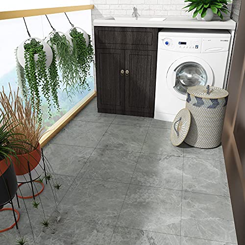 CHICHOME 16-Pack 12x12 Inch Grey Peel and Stick Floor Tile Bathroom Waterproof Marble Vinyl Flooring Tiles Self Adhesive Removable Kitchen Stick Floor Tiles Decorative for Bedroom Basement Floor