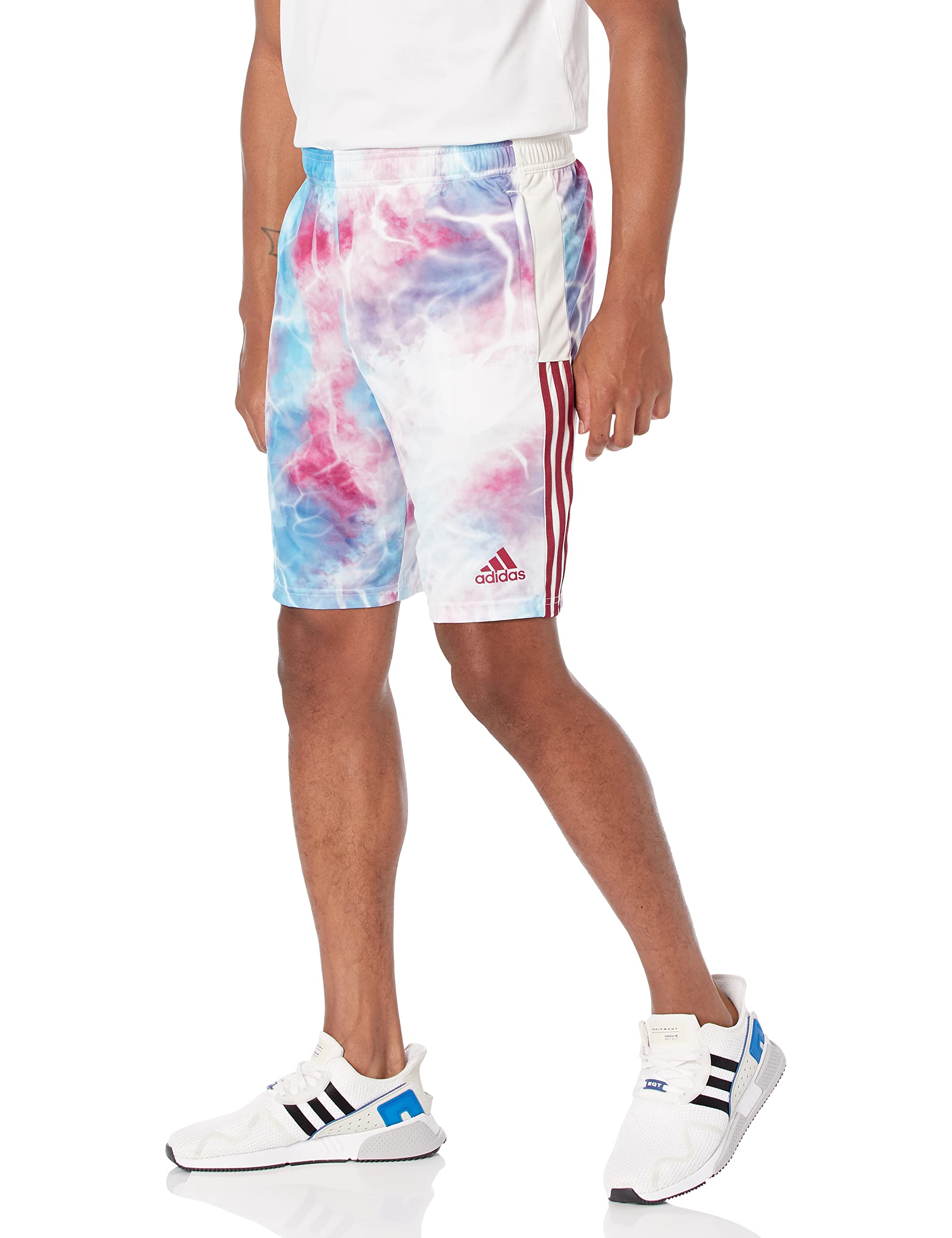 adidas Men's Tiro Shorts, Legacy Burgundy/Sky Rush/White, Large