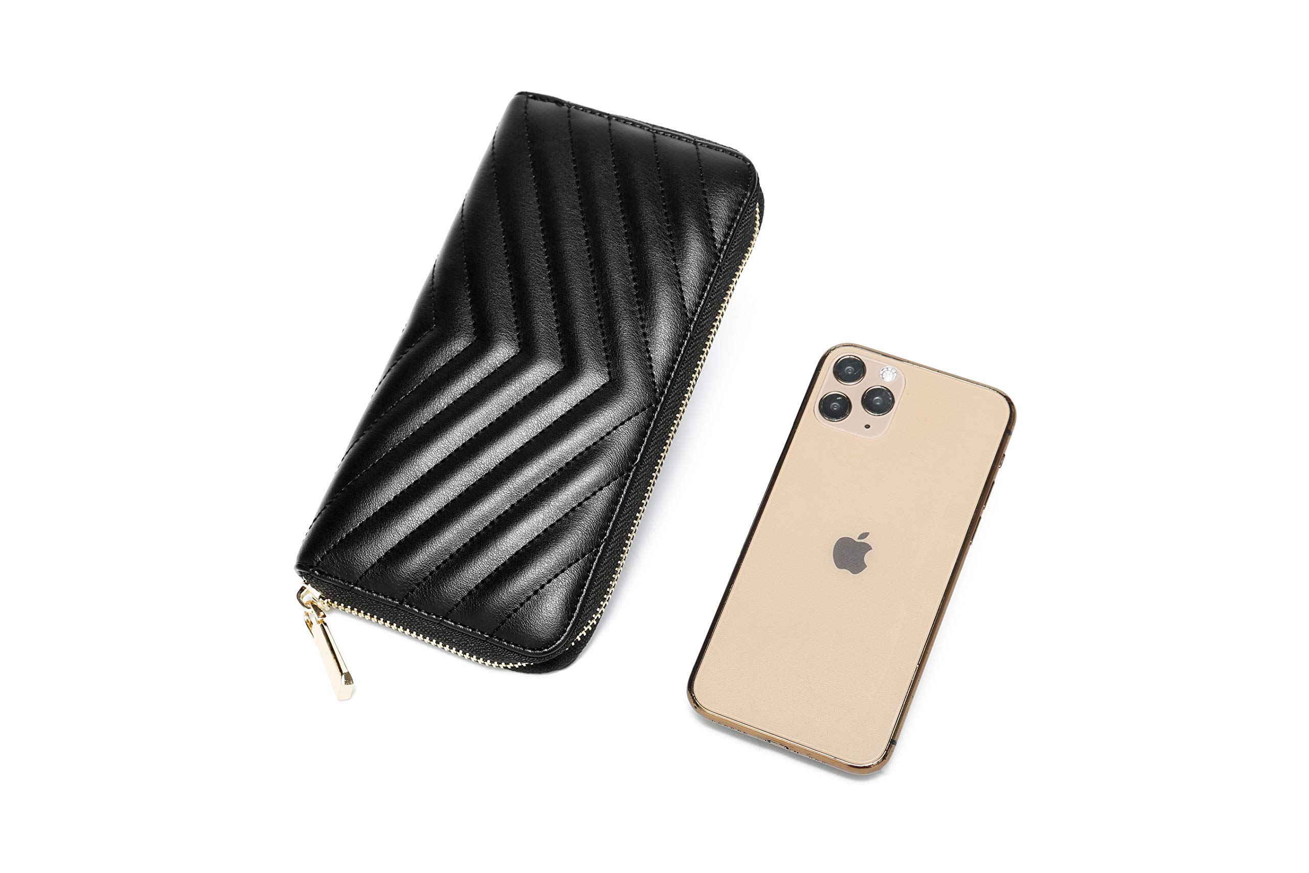 Daisy Rose Women’s Zip-Around Wallet & Phone Clutch with RFID Blocking, PU Vegan Leather (Black)