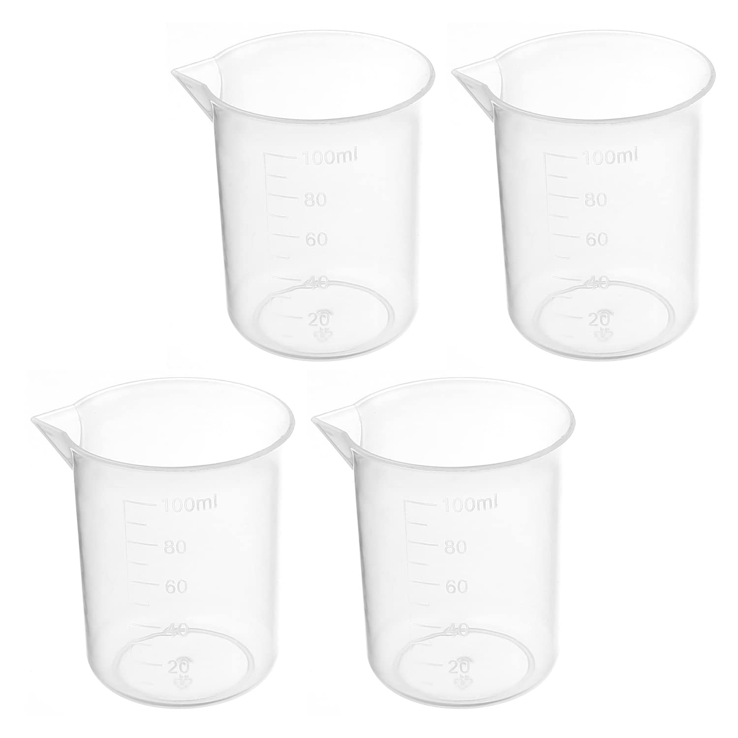 Othmro Measuring Cups 100ml/3.38oz PP Plastic Graduated Beaker Transparent for Lab Kitchen Liquids 4pcs