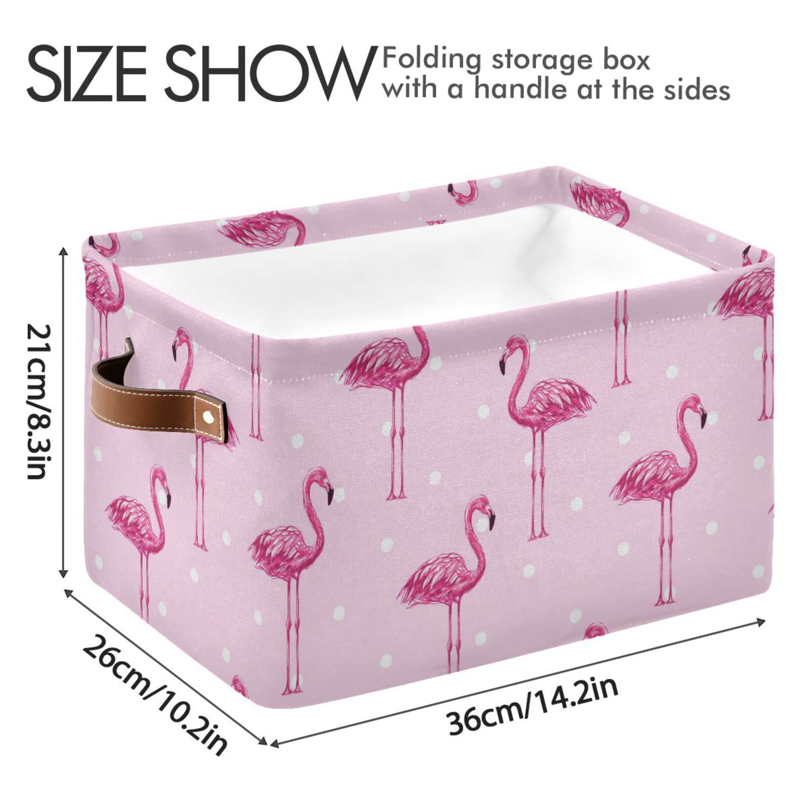 ALAZA White Polka Dot Flamingo Bird Pink Foldable Storage Box Storage Basket Organizer Bins with Handles for Shelf Closet Living Room Bedroom Home Office 1 Pack