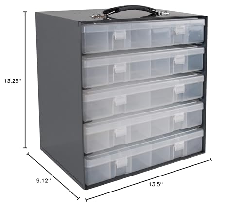 Durham 291-95 Gray Cold Rolled Steel Rack for 5 Large Plastic Compartment Boxes, 13-1/2" Width x 13-1/4" Height x 9-1/8" Depth