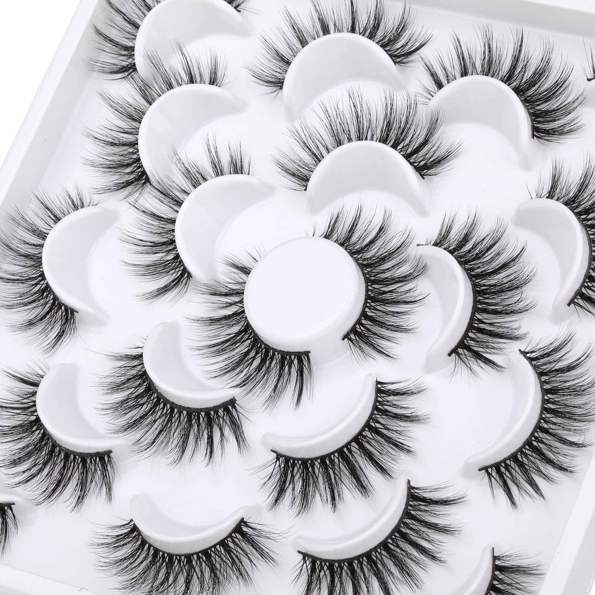ALICROWN Fluffy Mink Lashes, Faux Eyelashes 3D Volume Lashes Pack Handmade Dramatic Thick Crossed Fake Eyelashes Soft Reusable 10 Pairs