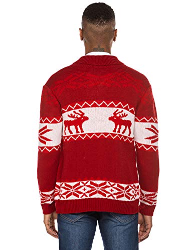 COOFANDY Mens Ugly Christmas Xmas Reindeer Snowflake Button Front Long Sleeve Shawl Collar Cardigan (Red M)