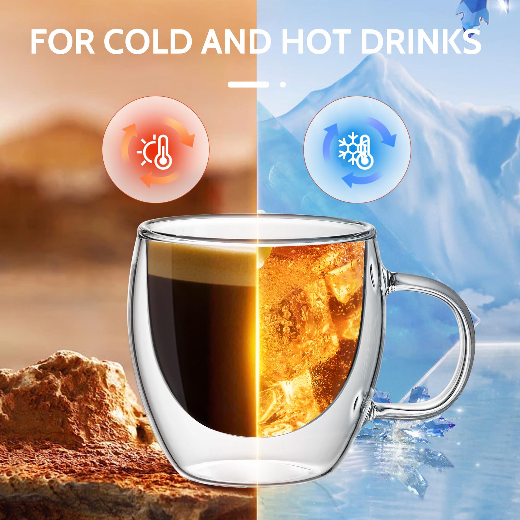 Sweese 5oz Double Wall Glass Espresso Cups Set of 4, Insulated Glass Coffee Cups with Handle Perfect for Cappuccino, Latte, Tea, Clear Glass Espresso Shot Cups Suitable for Espresso Machine