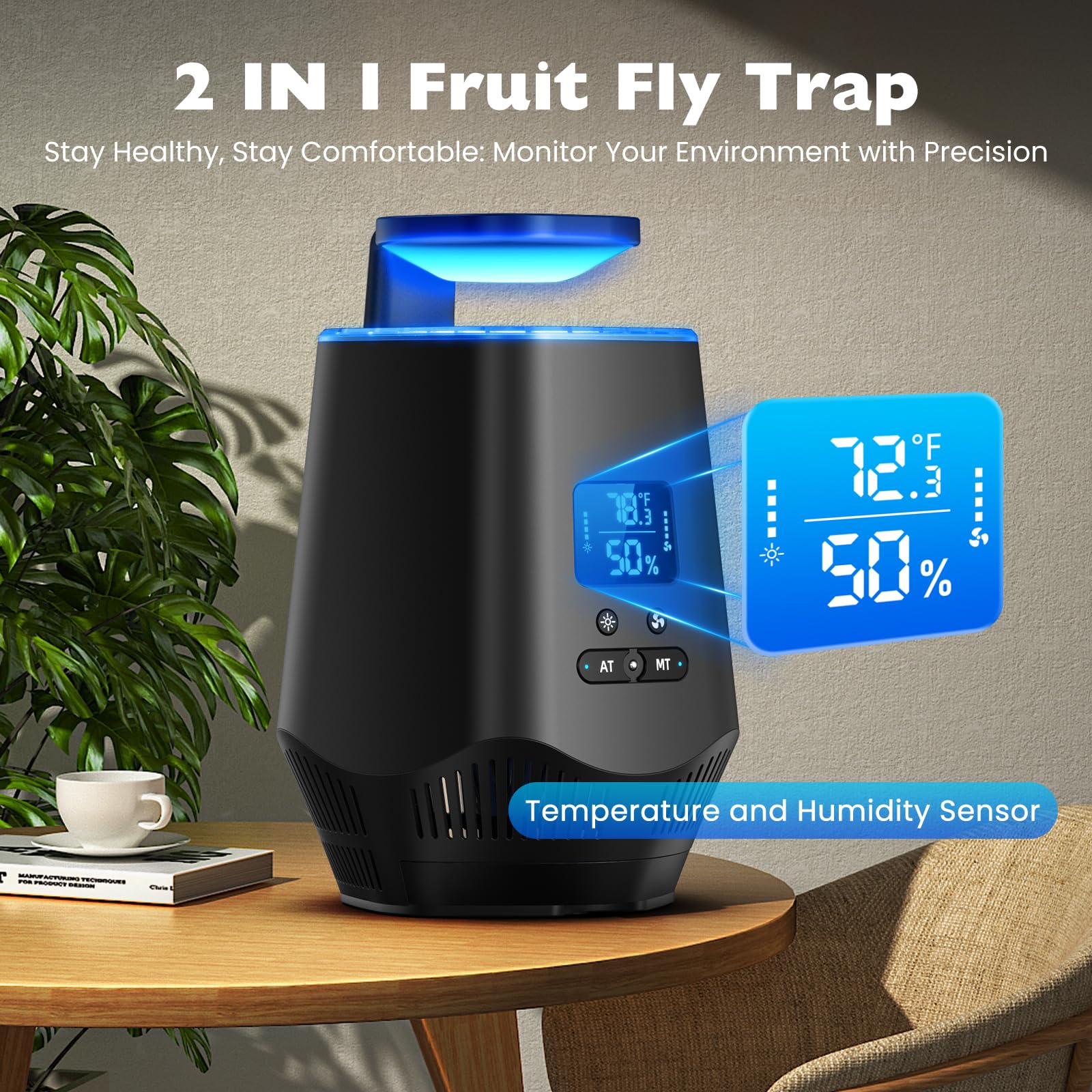 Fruit Fly Traps for Indoors,Fooxem Smart Fruit Fly Trap for Home, Gnat Traps for House Indoor Bug Zapper Flying Insect Trap for Plants Moths Mosquitoes with 10 PCS Refill