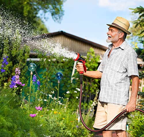 Palint Hybrid Garden Hose 50 ft x 5/8", Heavy Duty Flexible Lightweight No Kink Water Hose 50ft with 10 Function Sprayer Nozzle, 3/4'' Solid Brass Fittings, Ultra Durable, All-weather, Burst 600 PSI