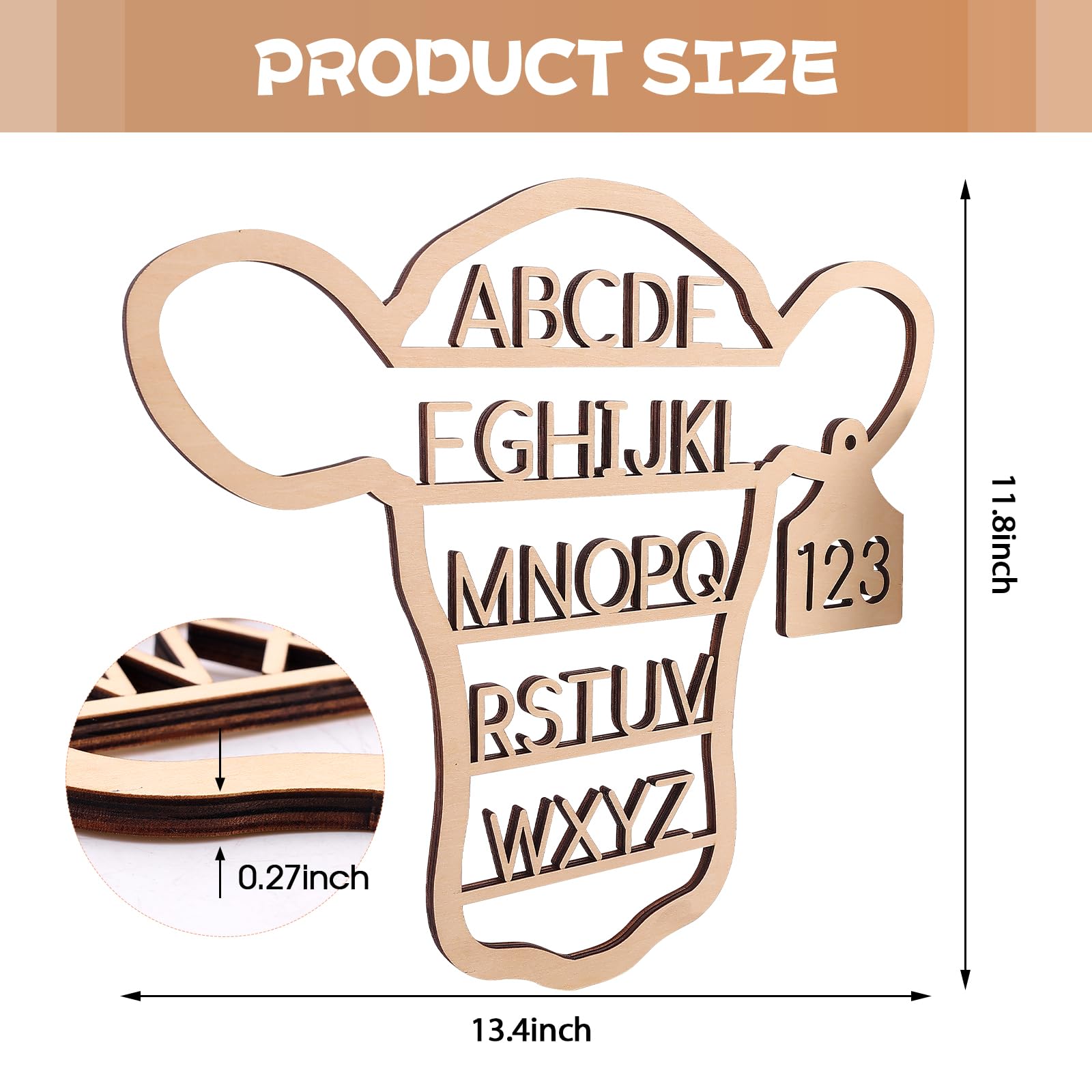 Nichake Western Nursery Wall Decor Neutral Cow Alphabet Wall Art,3D Cut ABC Letters Signs,Boho Wall Decor for Nursery, Bedroom, Playroom,and Kids Room