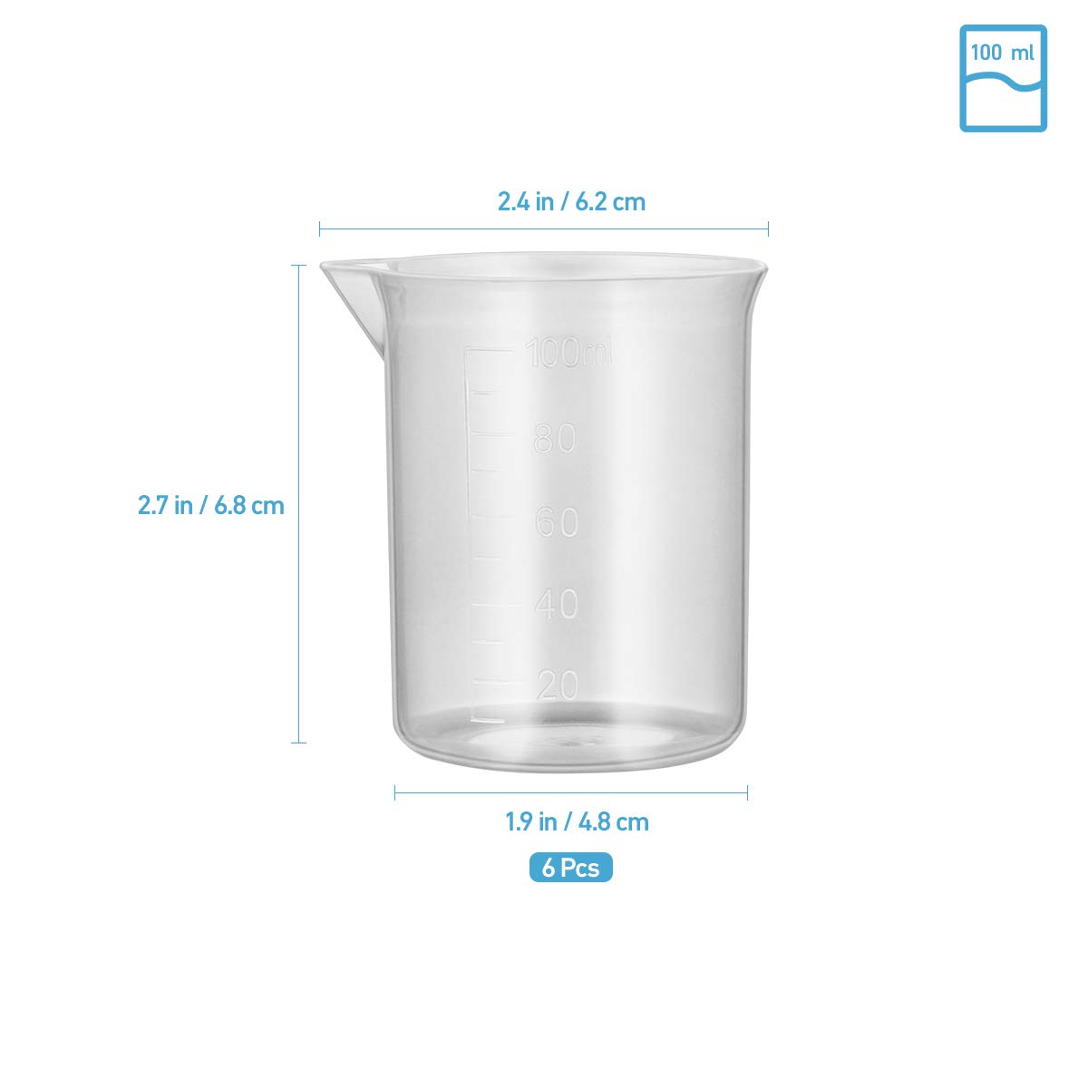BESTOMZ Plastic Graduated Beakers Transparent Lab Measuring Cup 100mL Set of 6