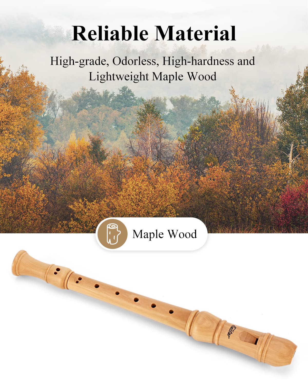 Eastar Soprano Recorder Instrument for Kids Adults Beginners, German fingering C Key Maple Wooden Recorder, 3 Piece Recorder With Hard Case, Fingering Chart, Cleaning Kit, ERS-31GM