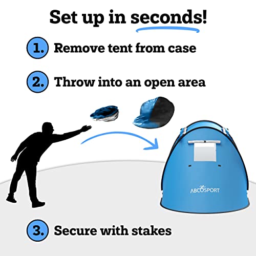 Abco 2-Person Pop Up Tent - Portable Cabana with 2 Doors, Water-Resistant and UV Protection, Carrying Bag - Sky Blue
