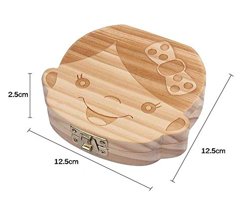 Aiky Wooden Baby Tooth Fairy Box Teeth Holder For Kids Lost Teeth Keepsake Save Collection (Girl)