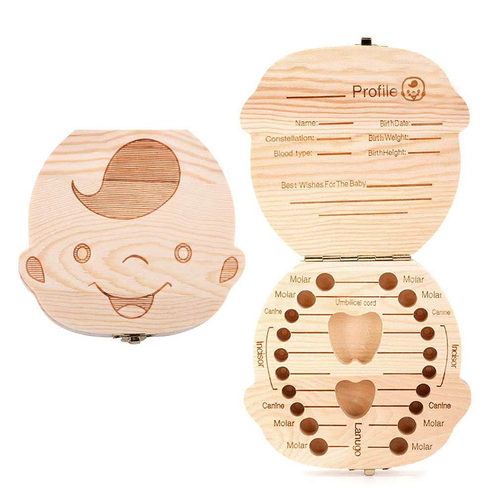 Aiky Wooden Baby Tooth Fairy Box Teeth Holder For Kids Lost Teeth Keepsake Save Collection (Boy)