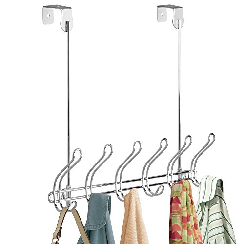 iDesign Classico Wall Mount/Over Door 12-Hook Rack for Coats, Hats, Robes, Towels - Chrome