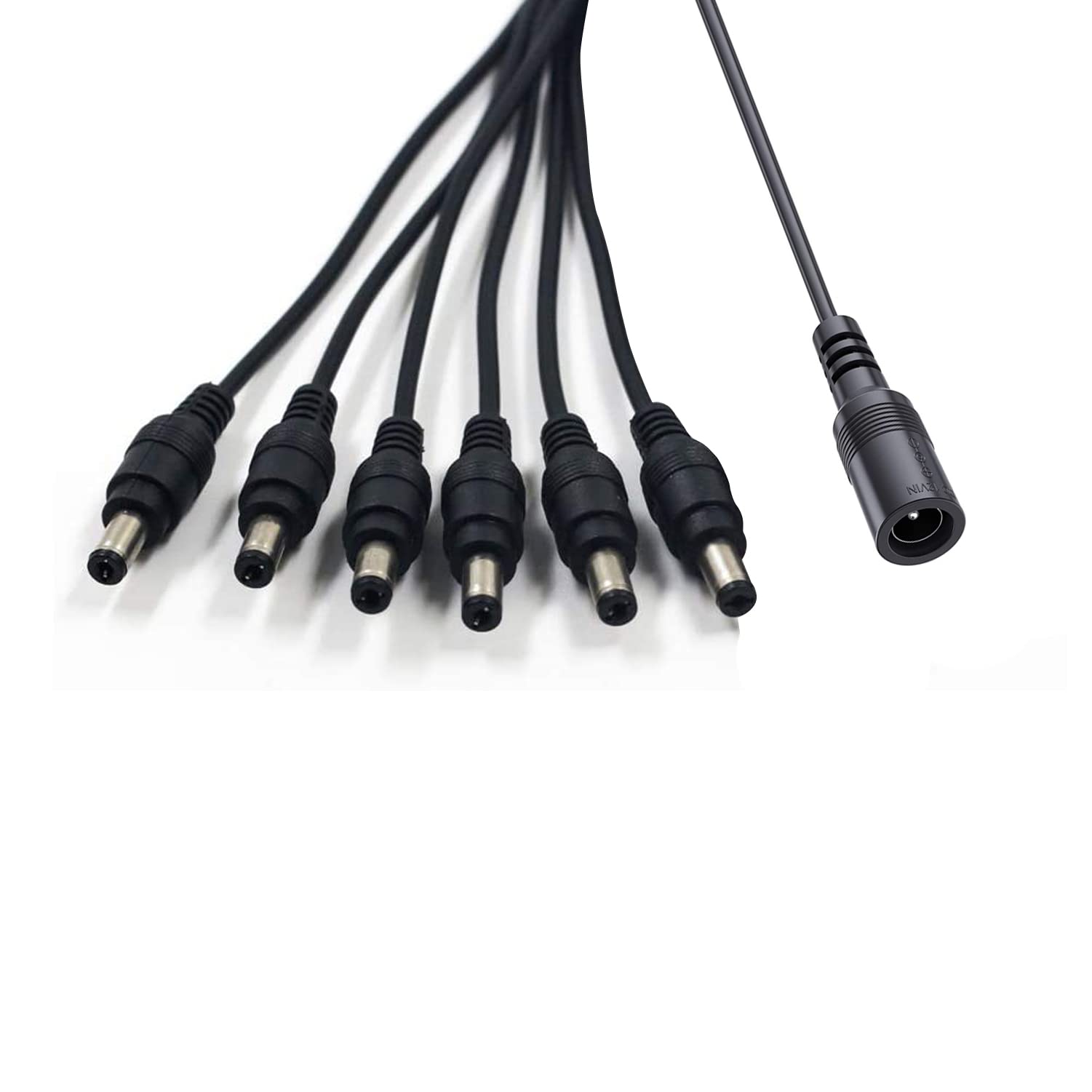 Security-01 2-Pack 1 to 6 Way DC Power Splitter Cable, Plug 5.5mm x 2.1mm for CCTV Cameras LED Light Strip and More
