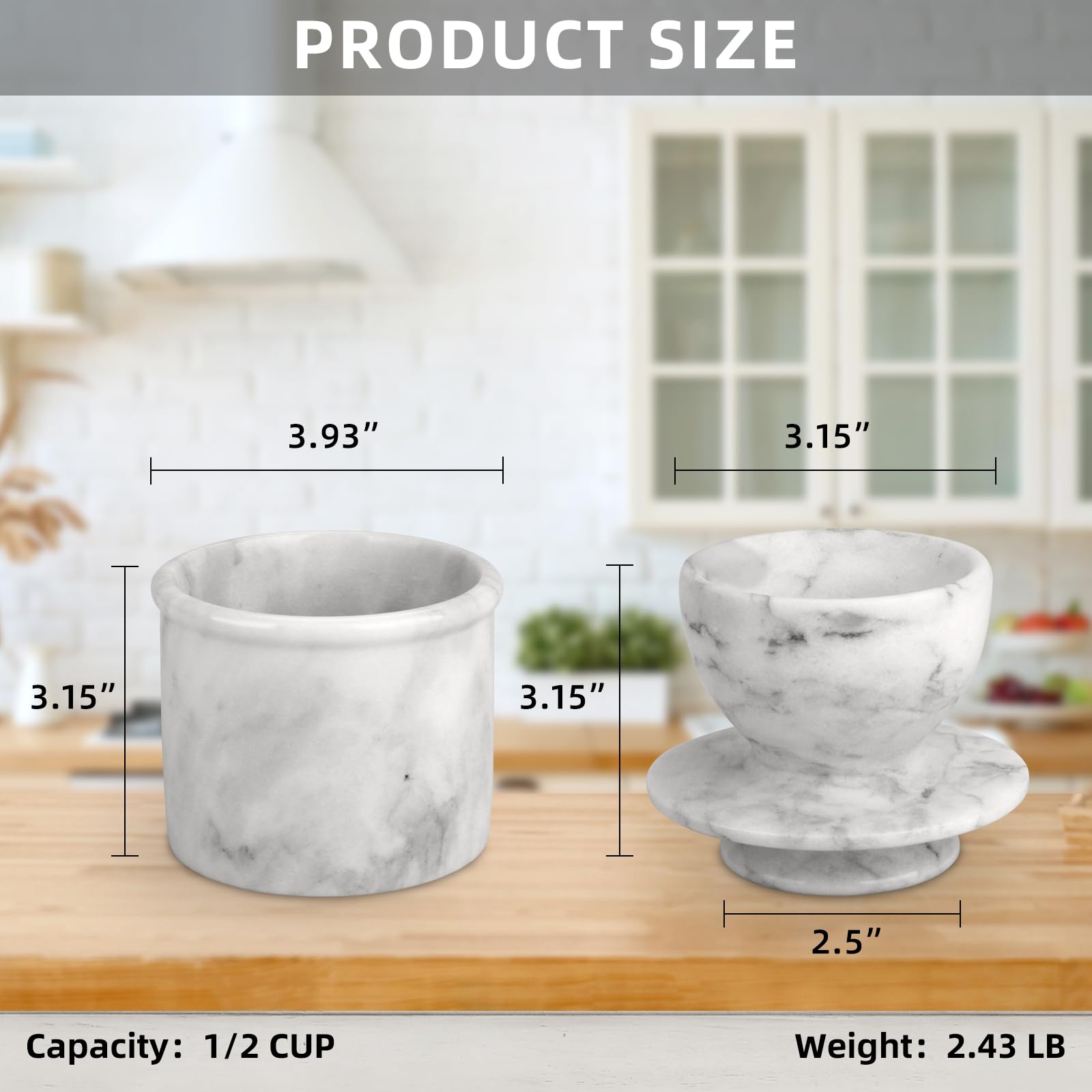 Butter Crock with Lid, Soft Spreadable Butter keeper, Marble French Butter Keeper to Leave On Counter, Butter Dish, Home and Kitchen Decor for Countertop (White Grey, Large)