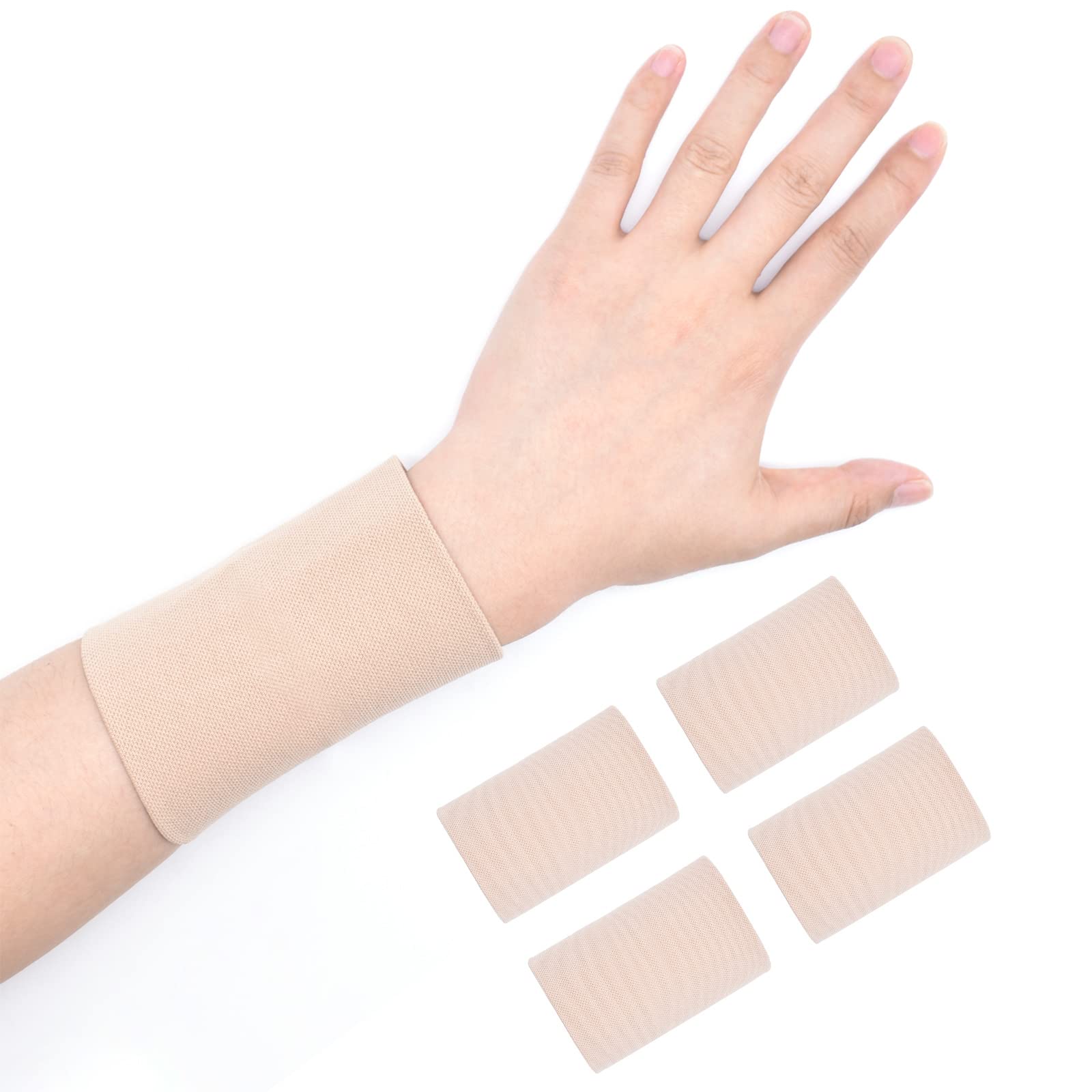 ATENTO 4 PCS Compression Wrist Sleeve | Compression Wrist Brace | Wrist Support Elastic Wristbands Sleeves | Improve and Recovery for Wrist Swelling, Soreness, Tendonitis, Carpal Tunnel and Sprained for Men and Women Sports (Medium, Beige)