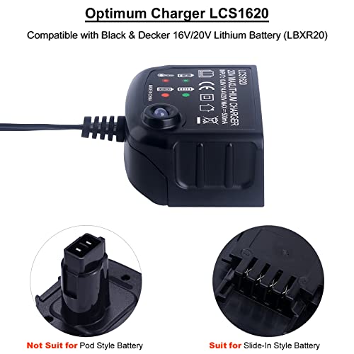 Biswaye LCS1620 Charger Replacement for Black & Decker 20V Lithium Battery Charger Compatible with Black & Decker 20V MAX Battery LBXR20 LBXR2020 LBXR2520 LB2X4020