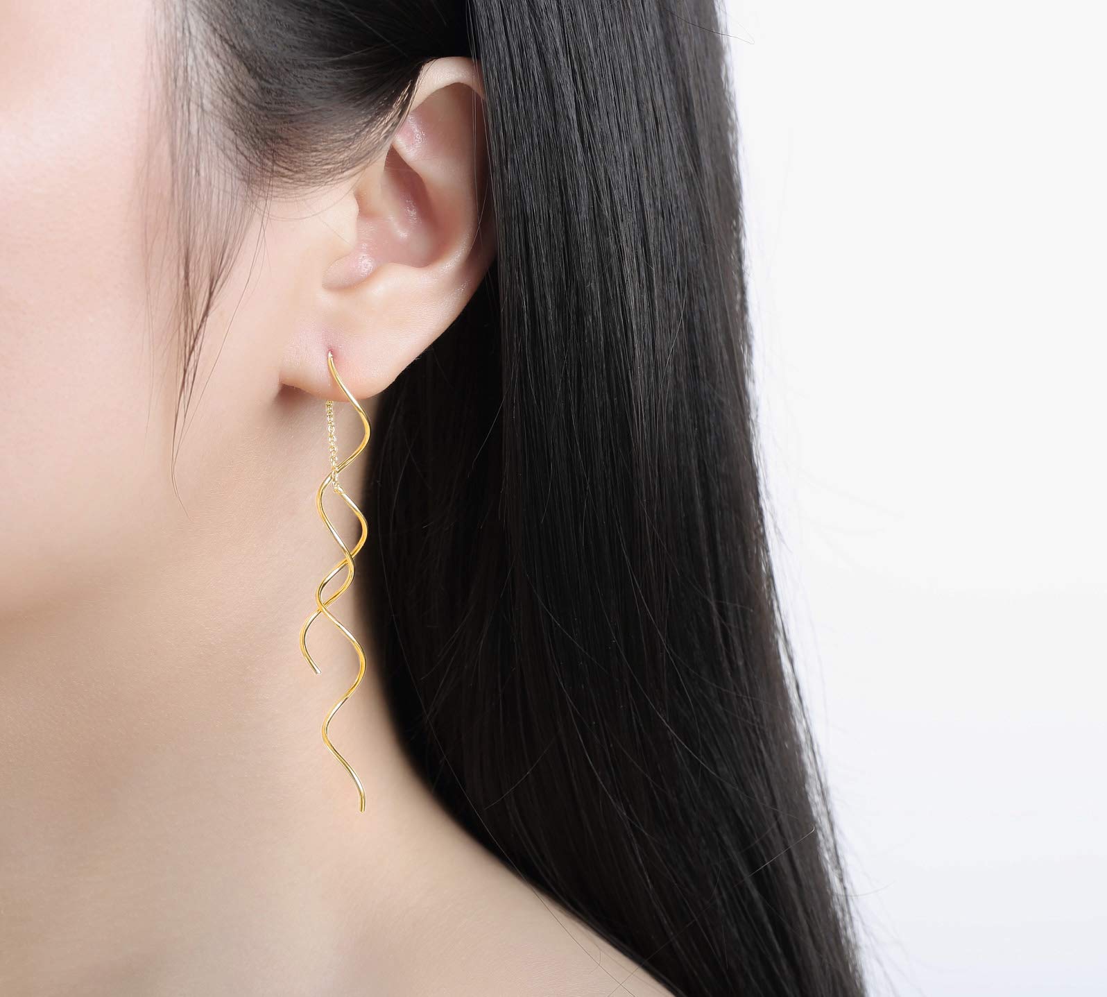 Acefeel Fresh Style Exquisite Threader Dangle Earrings Curve Twist Shape for Women's Gift E158 (18K Gold plated)