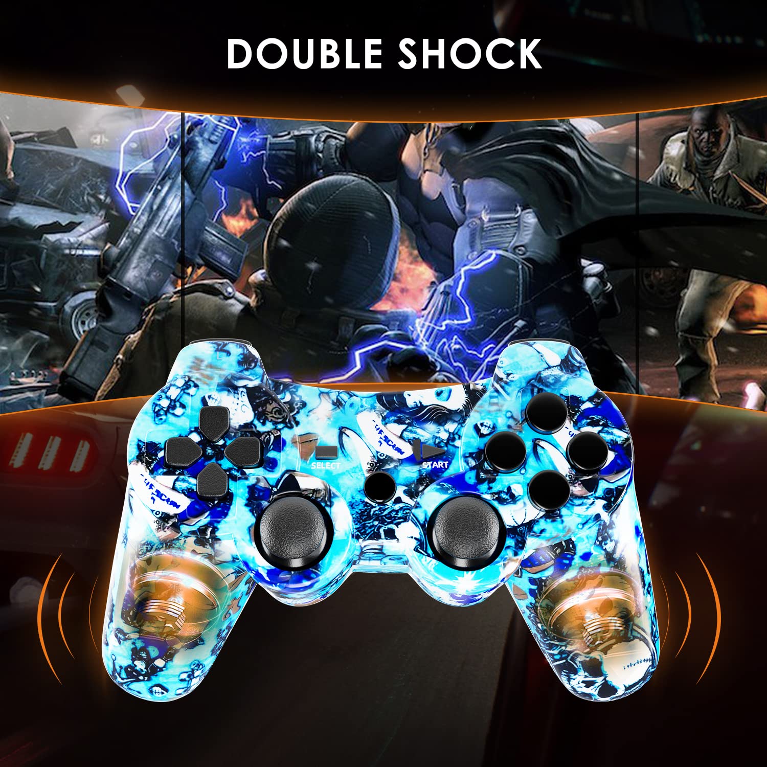 Boowen Wireless Controller for PS3, Controller for Sony PlayStation 3, 6-Axis High-Performance Motion Sense Dual Vibration Upgraded Gaming Controller, Compatible with PlayStation 3(Black 2 pack)