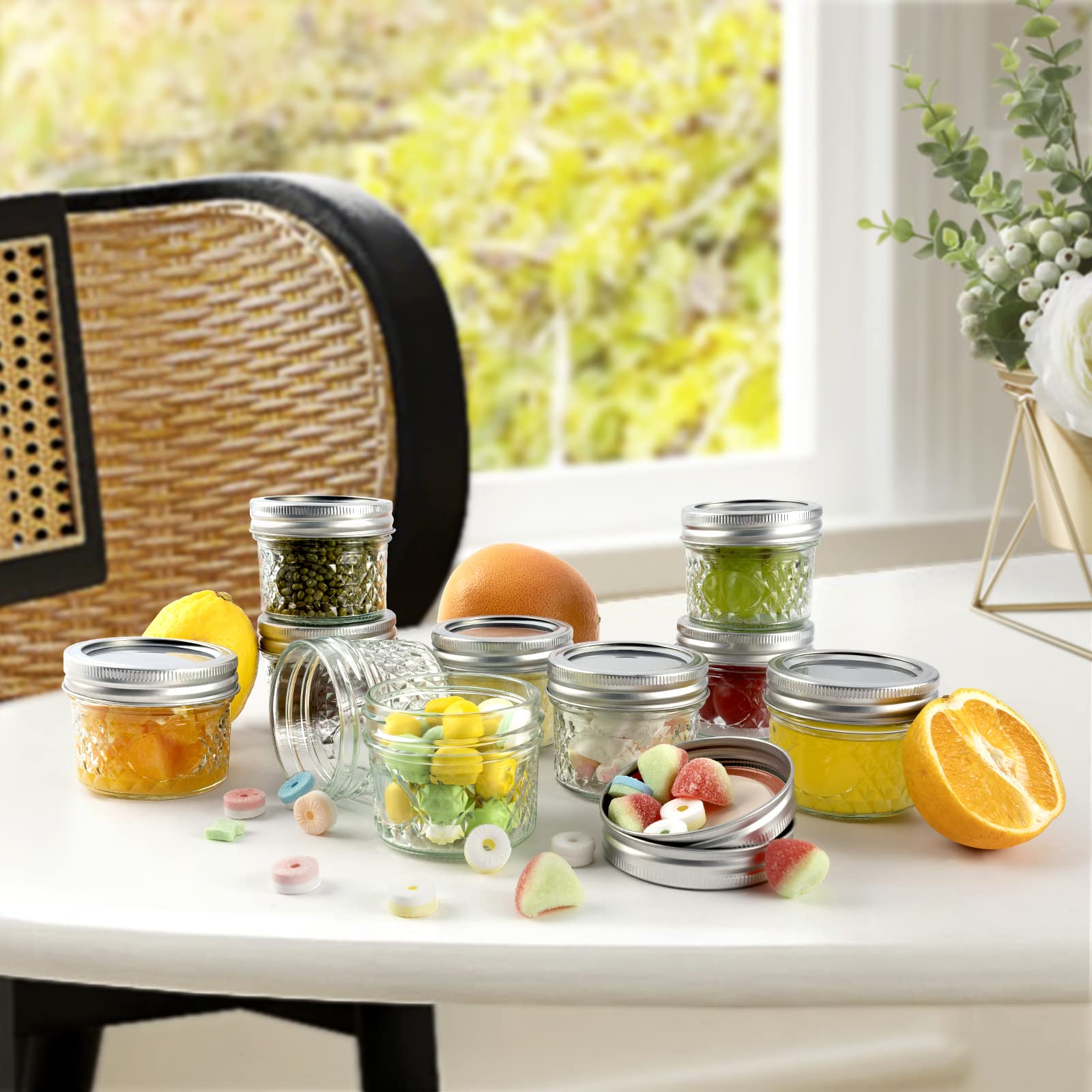 asika Mini Glass Jars,Canning Jars 4 oz With Lids, Small Glass Jars Ideal for Food Storage, Jam, Spice,Candle,Honey,Wedding Favors(12 PACK)